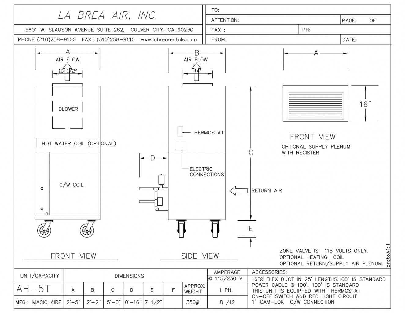 5 Ton Air Handler on Casters - La Brea Air